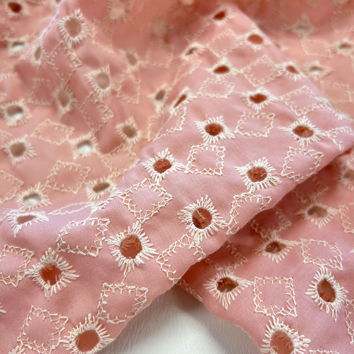 Diamond Eyelet Embroidered Cotton - Pink – Fabric Box