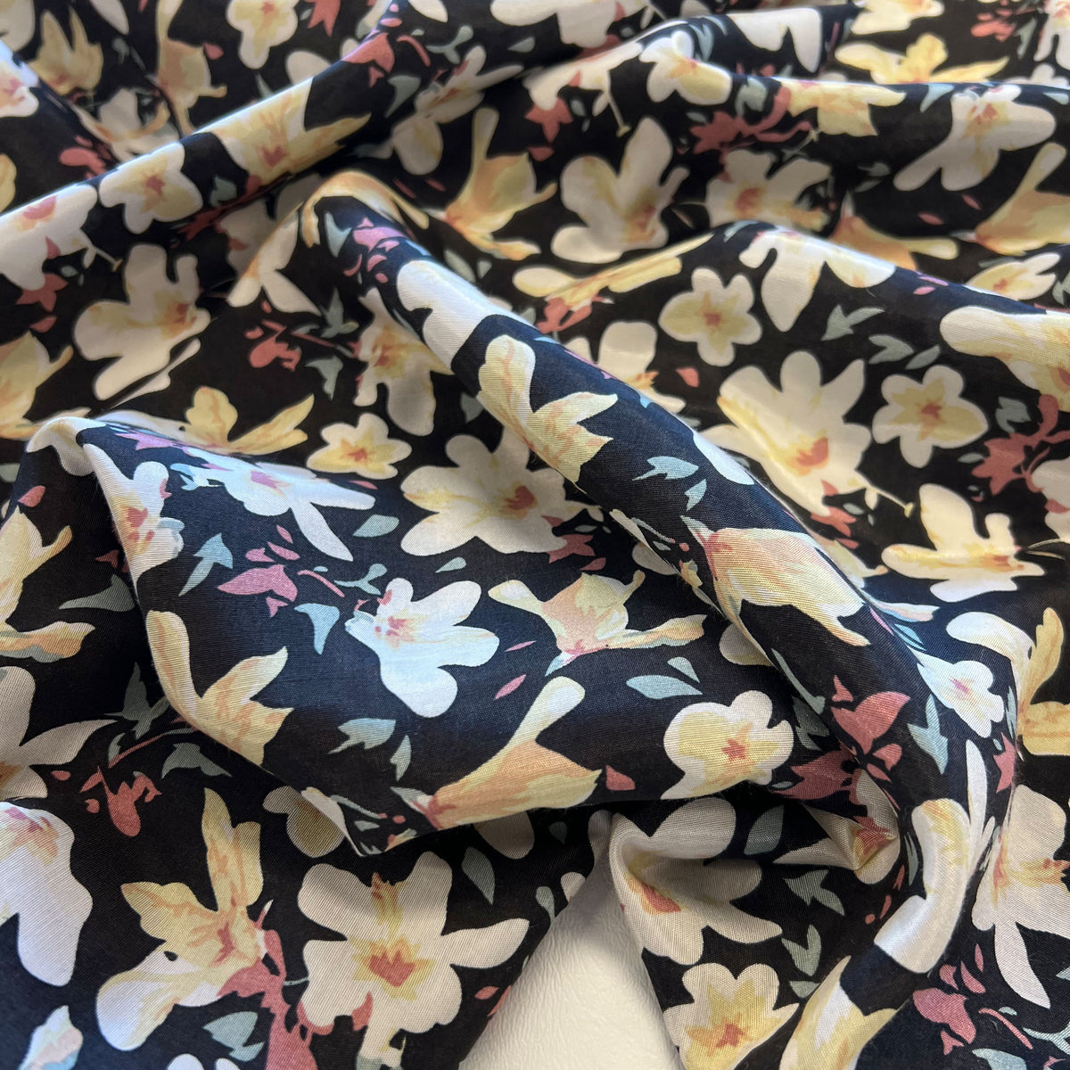 Hana Floral Printed Viscose - Black – Fabric Box